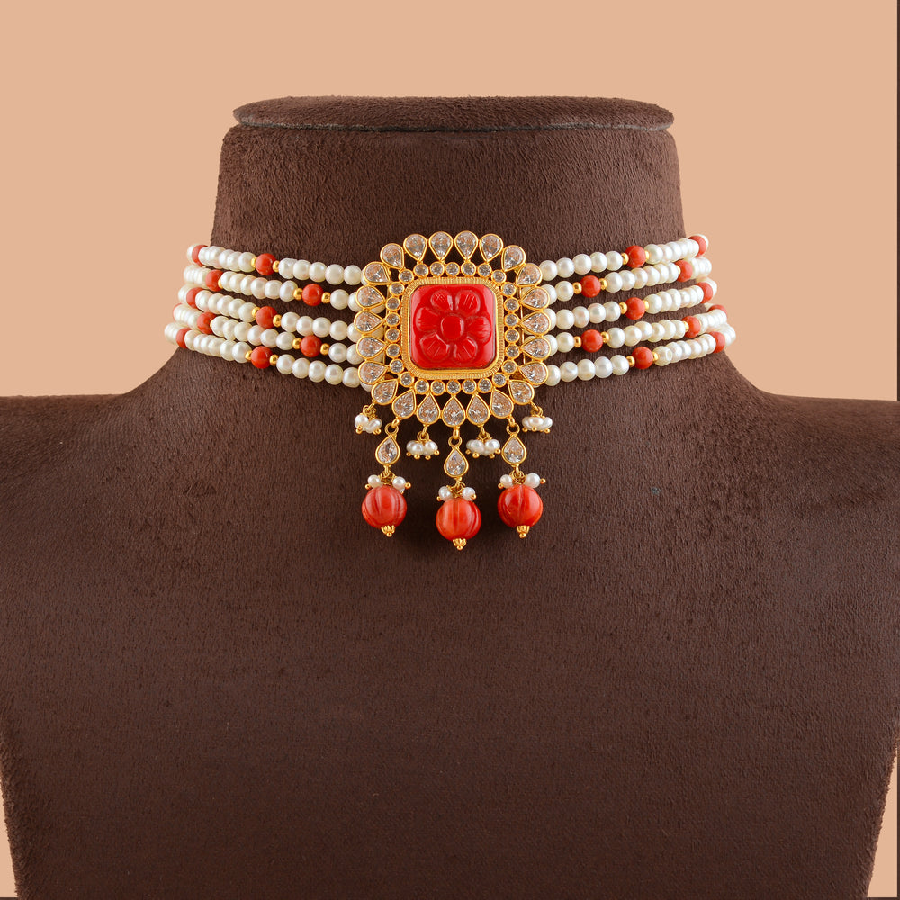 Buy Gold Pearl Coral Choker Necklace | Krishna Jewellers – Krishna ...